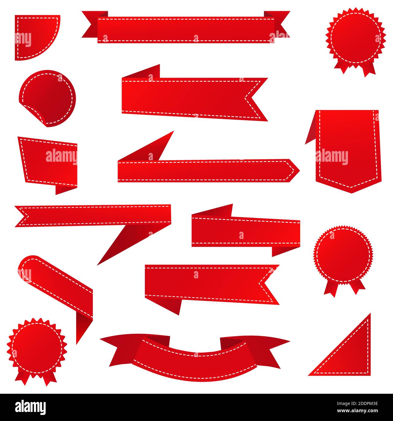 Red ribbon banner set. Red promotional labels. Flat red ribbon for ...