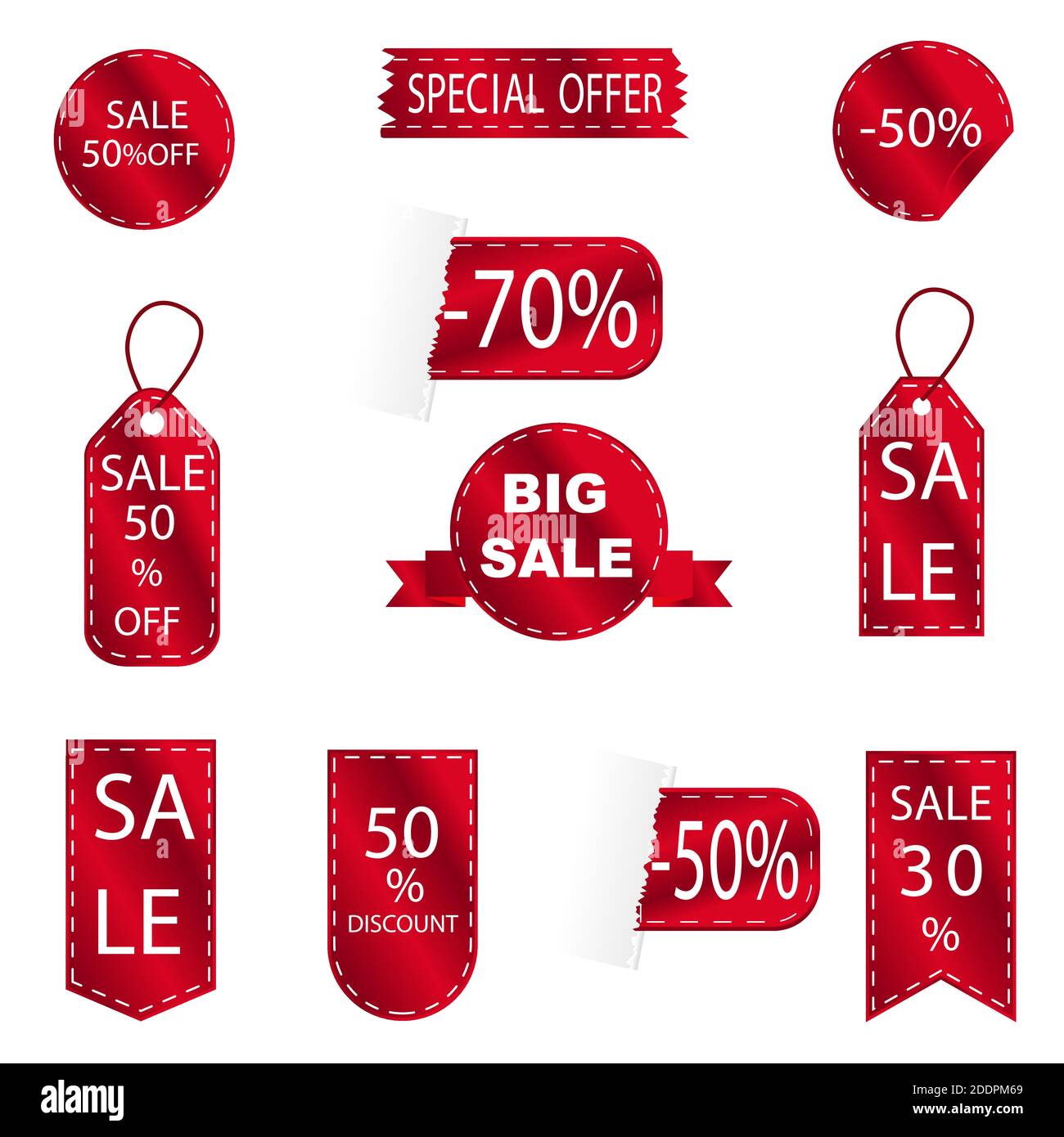 Red discount sale label set. Vector tag, promo sign, sticker with ...