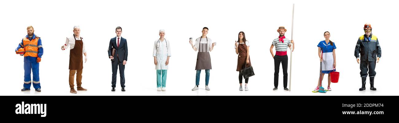 Group of people with different professions isolated on white studio ...