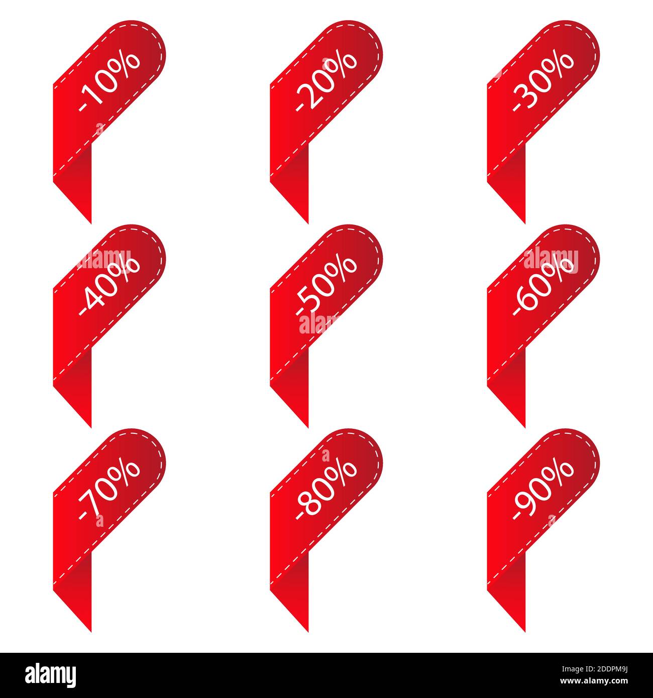 Red discount labels. Discount 10, 20, 30, 40, 50, 60, 70, 80, 90 ...