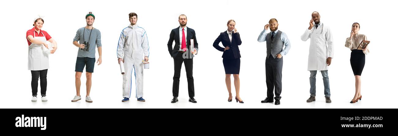 Group of people with different professions on white background ...