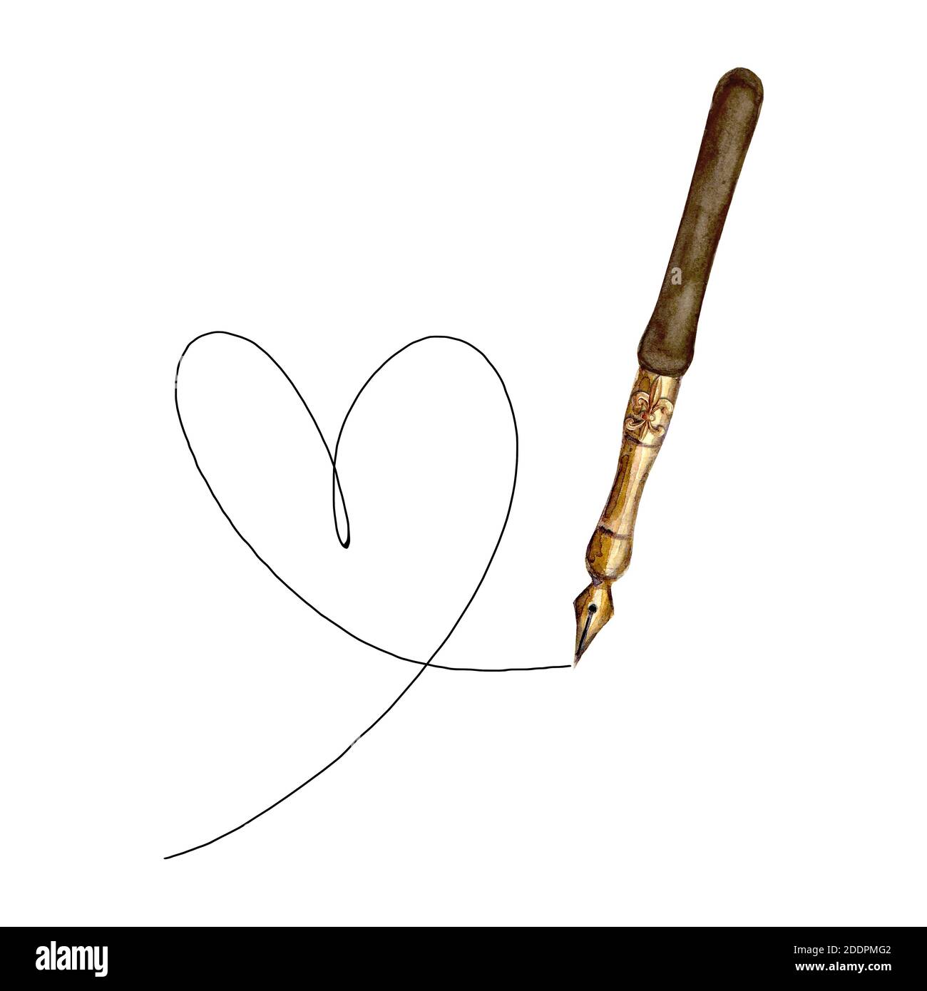 Hand drawn heart with old-fashioned fountain pen isolated on white ...