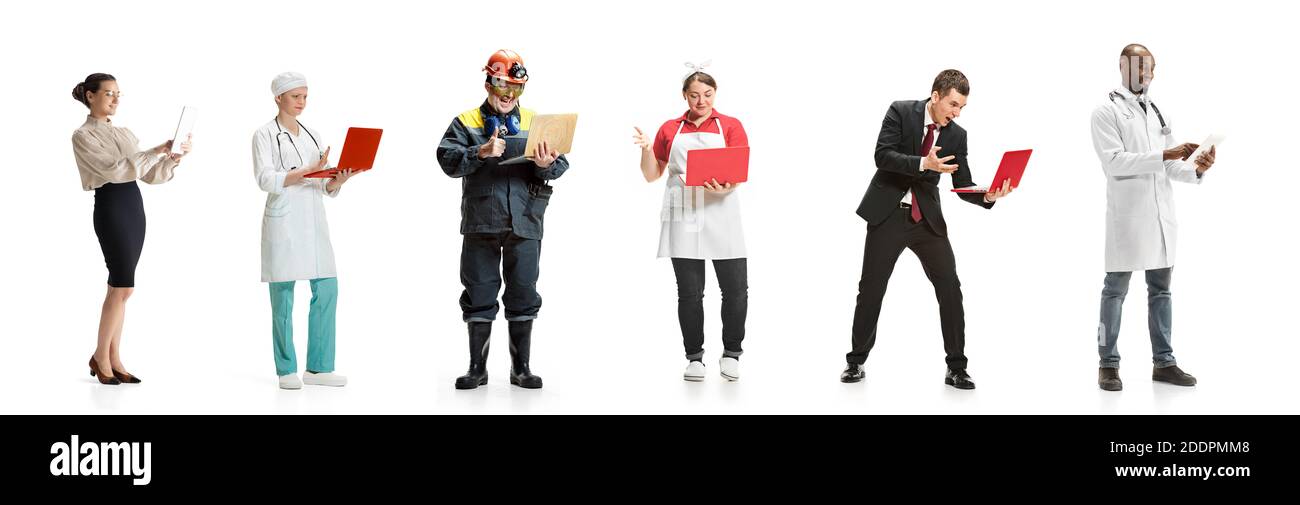 Group of people with different professions working isolated on white ...