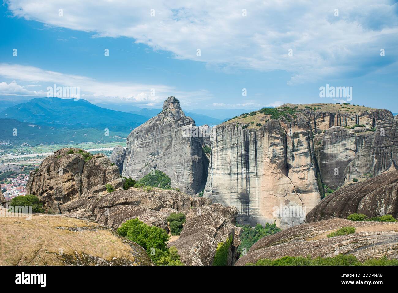 A beautiful shot of the Meteora rock formations in central Greece on a ...