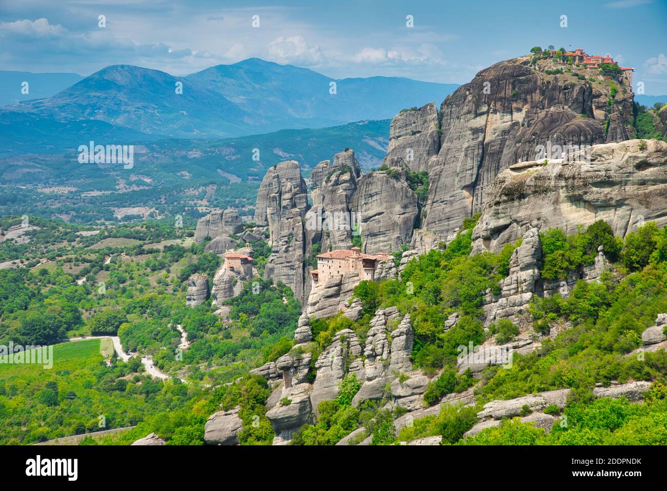 A beautiful shot of the Meteora rock formations on a sunny day in ...