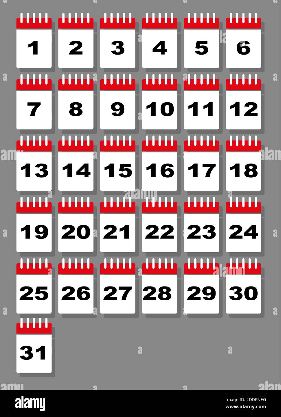 Set of tear-off calendar pages. Days of the month. Flat style isolated ...