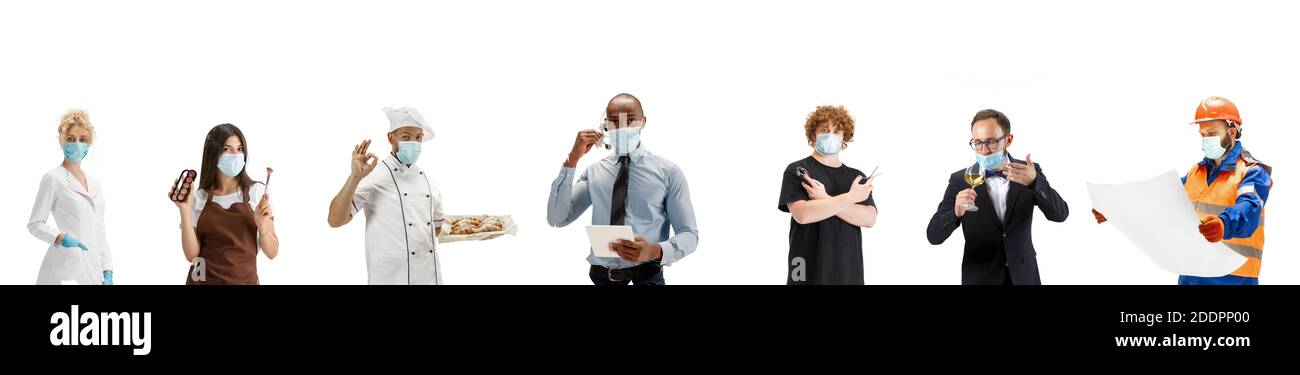 Group of people with different professions isolated on white studio ...