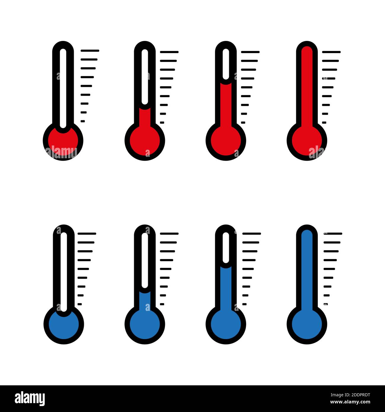 Blue and red thermometer icon with different levels, flat style. Vector ...