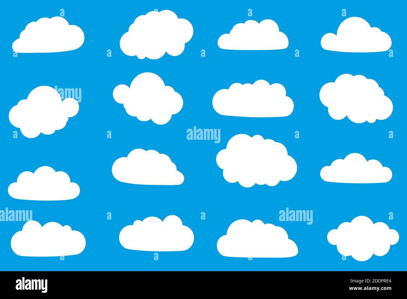 Set of white clouds isolated on blue background. Vector illustration ...