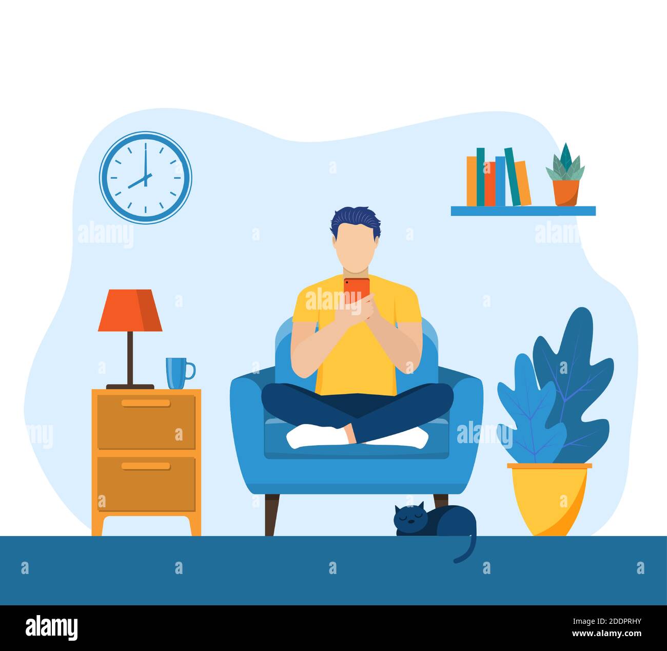 man using phone, sitting legs crossed Stock Vector Image & Art - Alamy