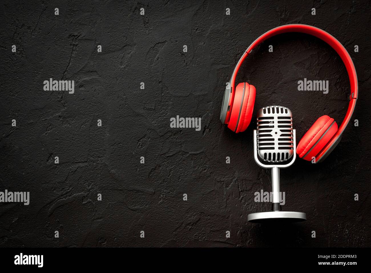 Recording with professional headphones and microphone, top view Stock ...