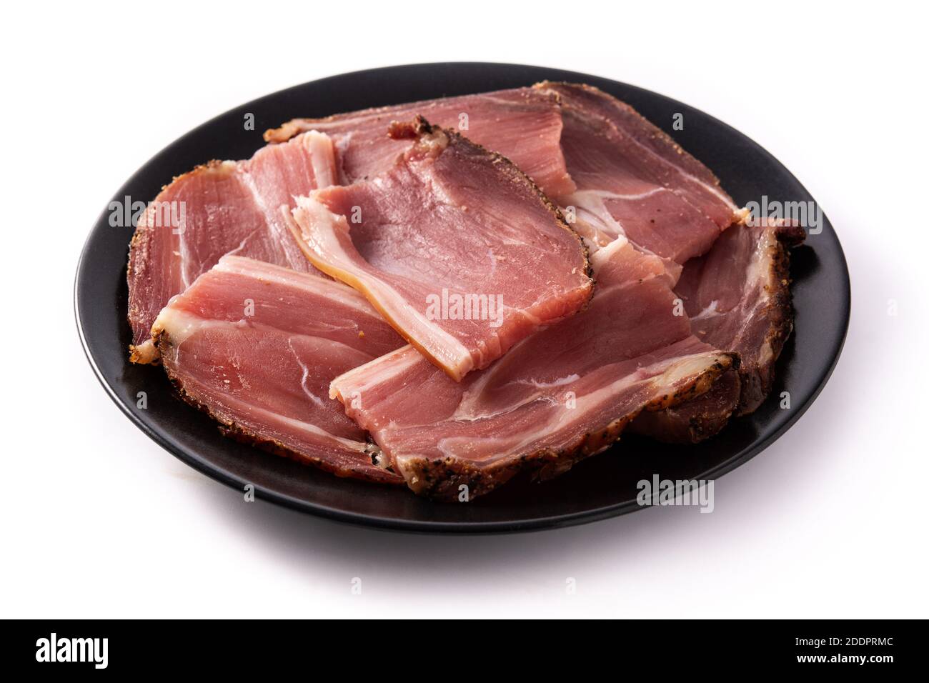 Dried and smoked meat slices isolated on white background Stock Photo ...