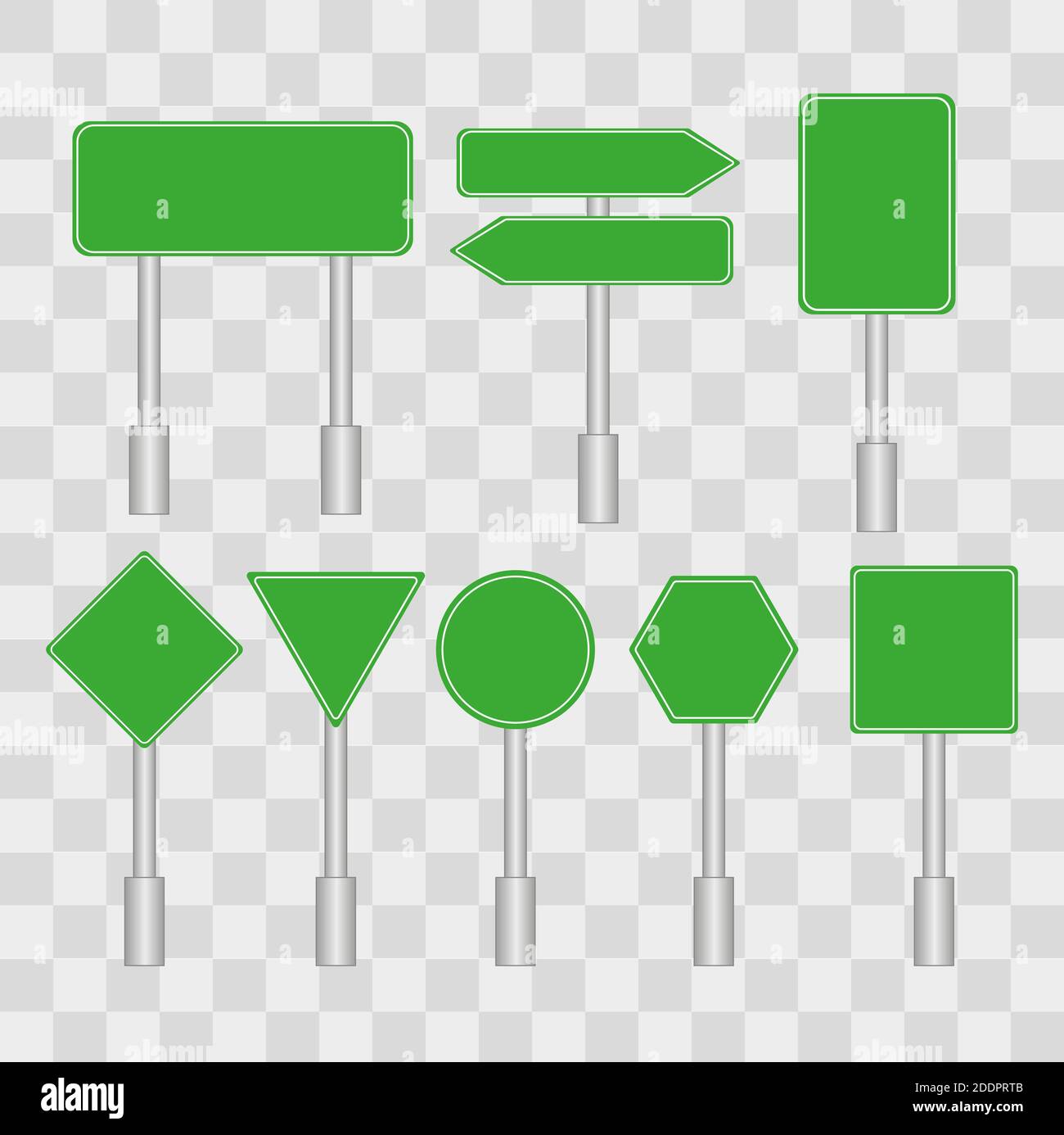 Set of green road signs on a transparent background in a flat style ...
