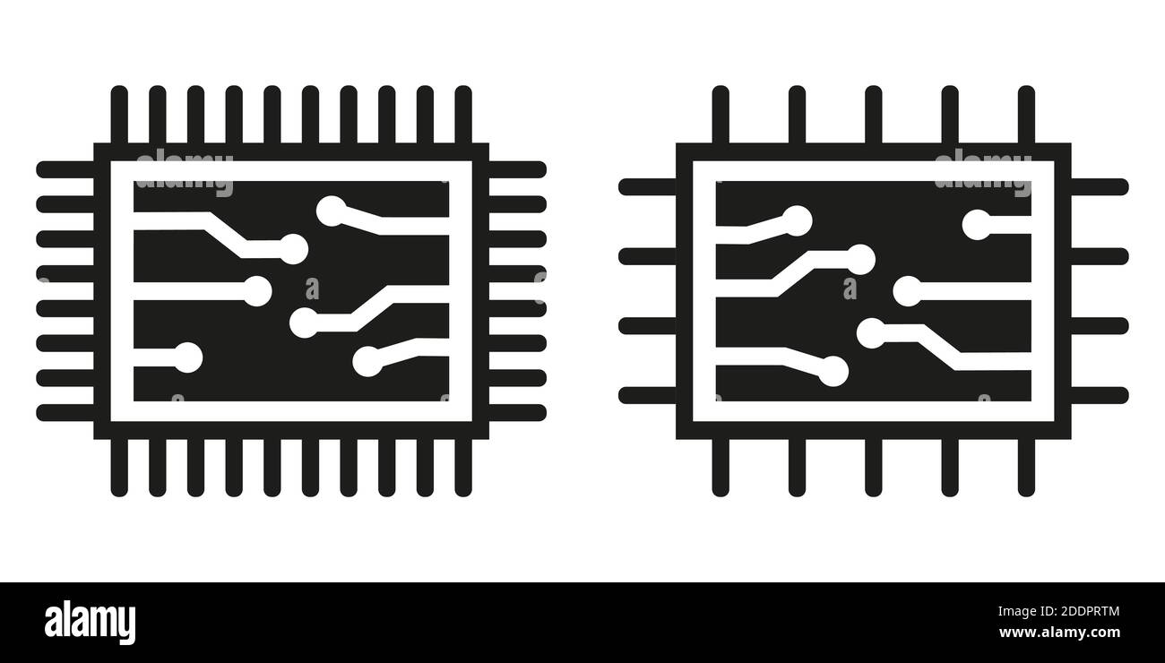 Two Chip Or Microchip Icons Central Computer Processor Black Chip Symbol Flat Style Vector