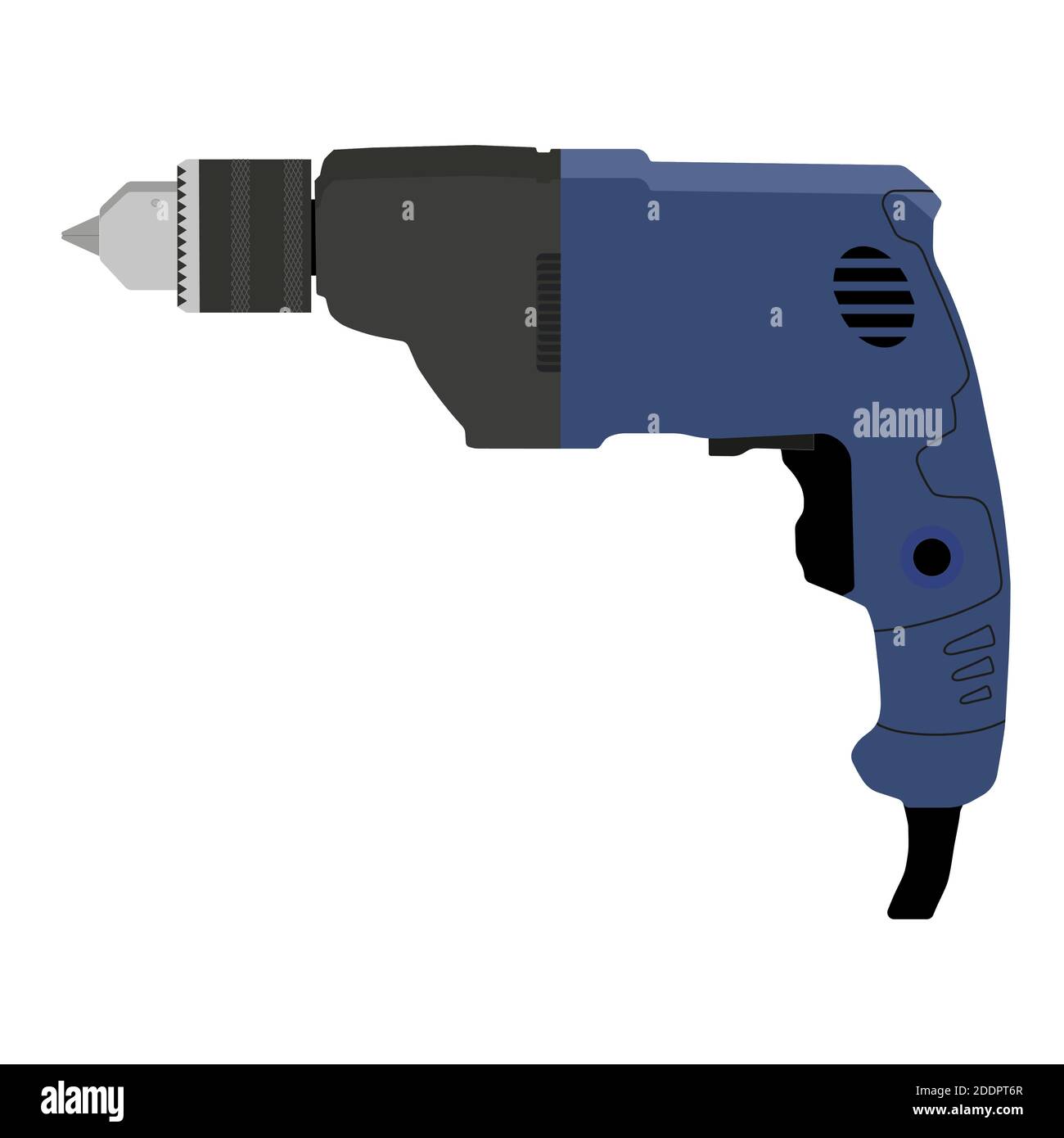 Electric drill, flat style. Isolated on a white background. Hand-held ...