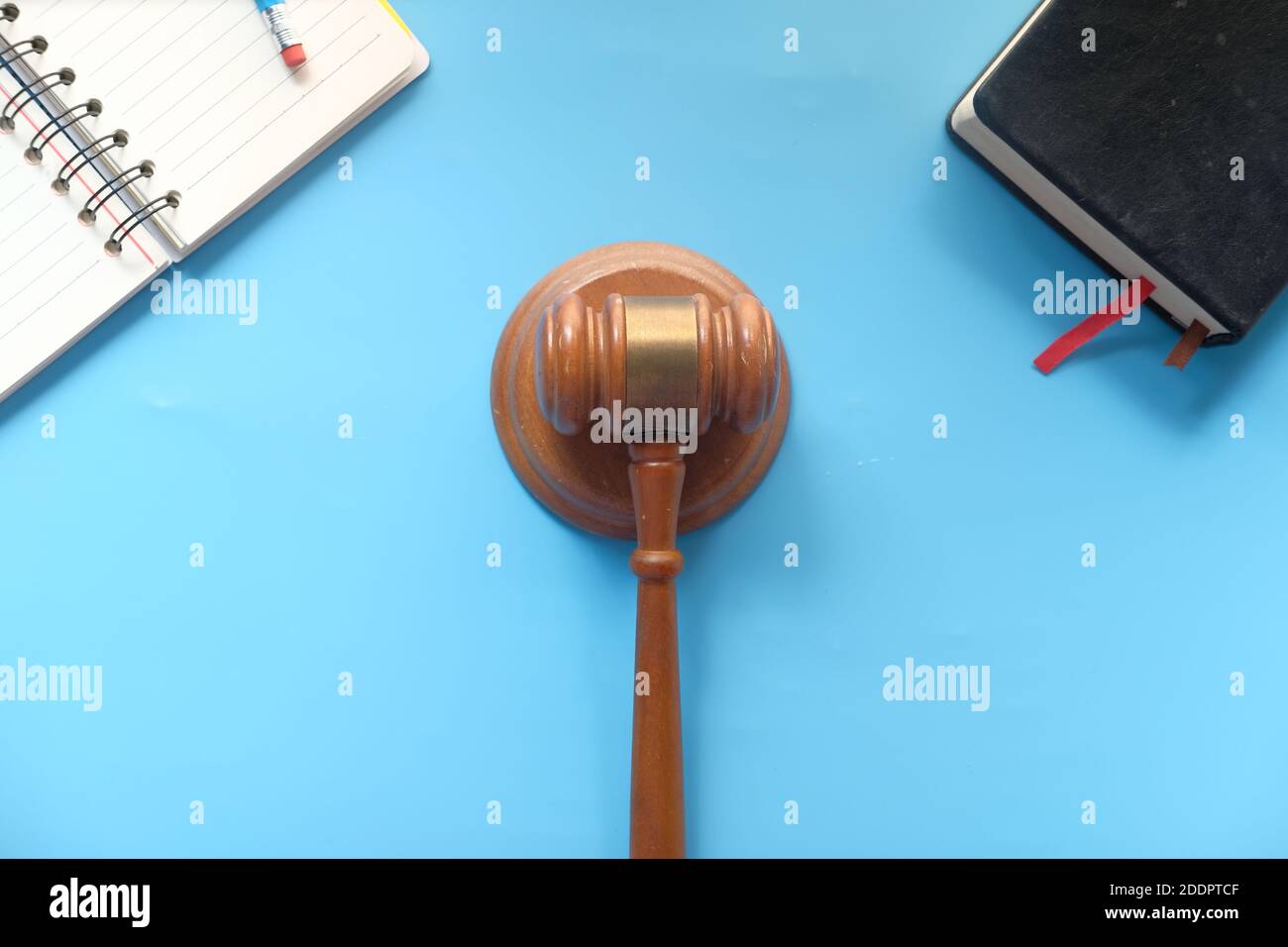 Top view of gavel on color background with copy space Stock Photo - Alamy