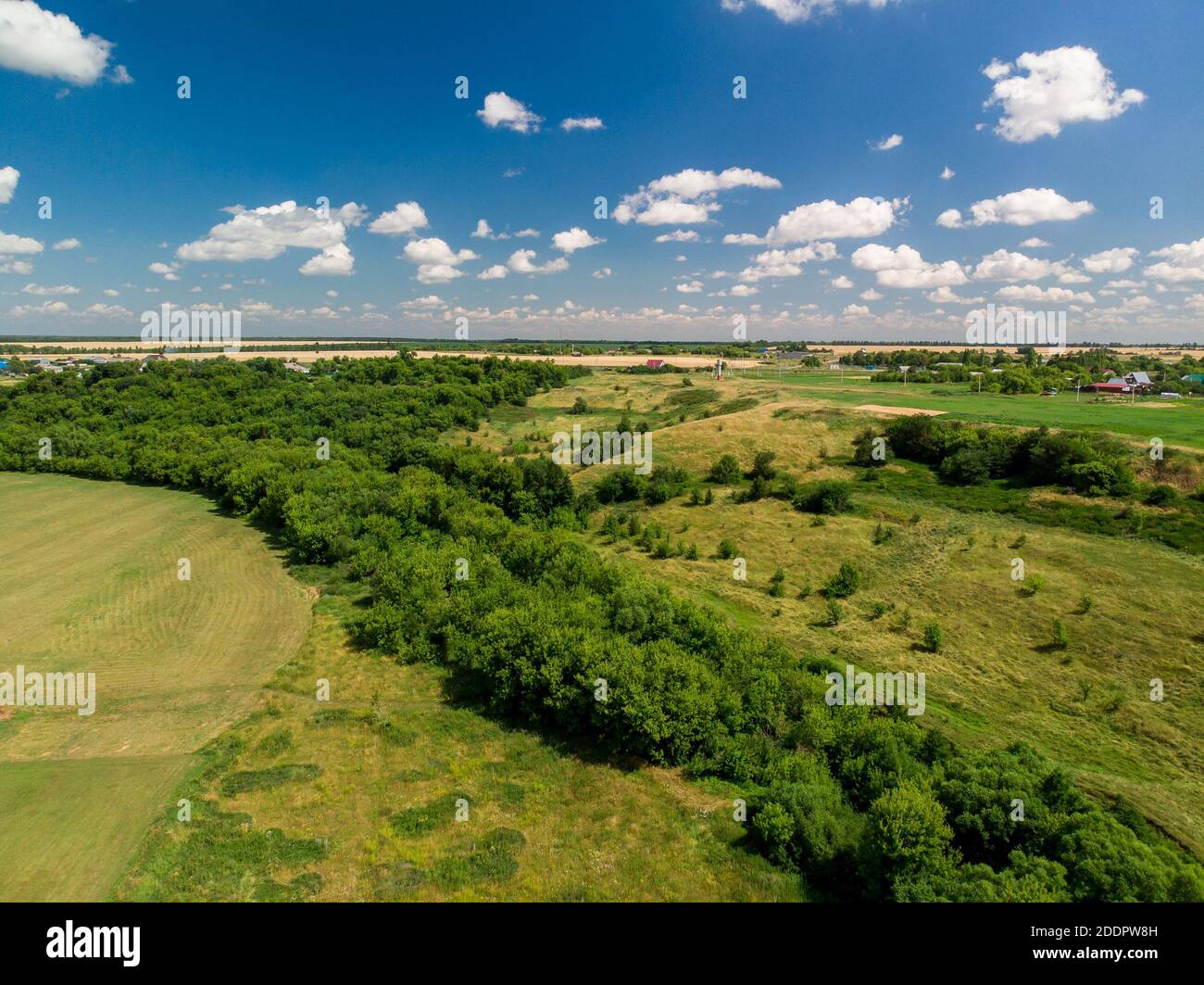Top view of a rural houses surrounded by fields in central Russia Stock ...