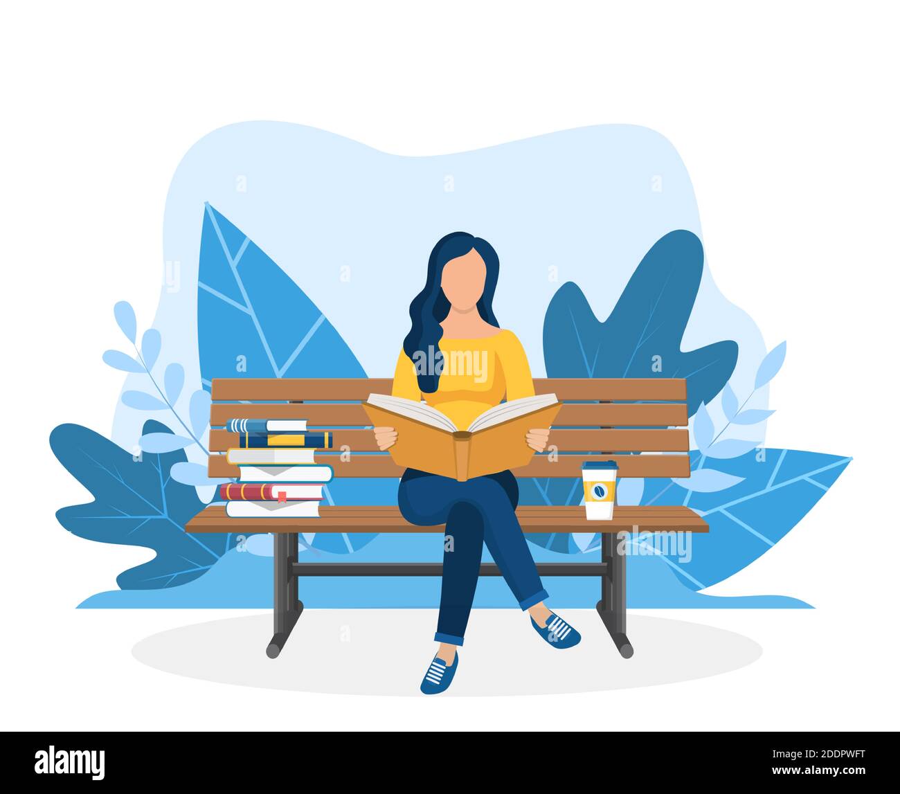 Young woman reading book on the bench Stock Vector Image & Art - Alamy