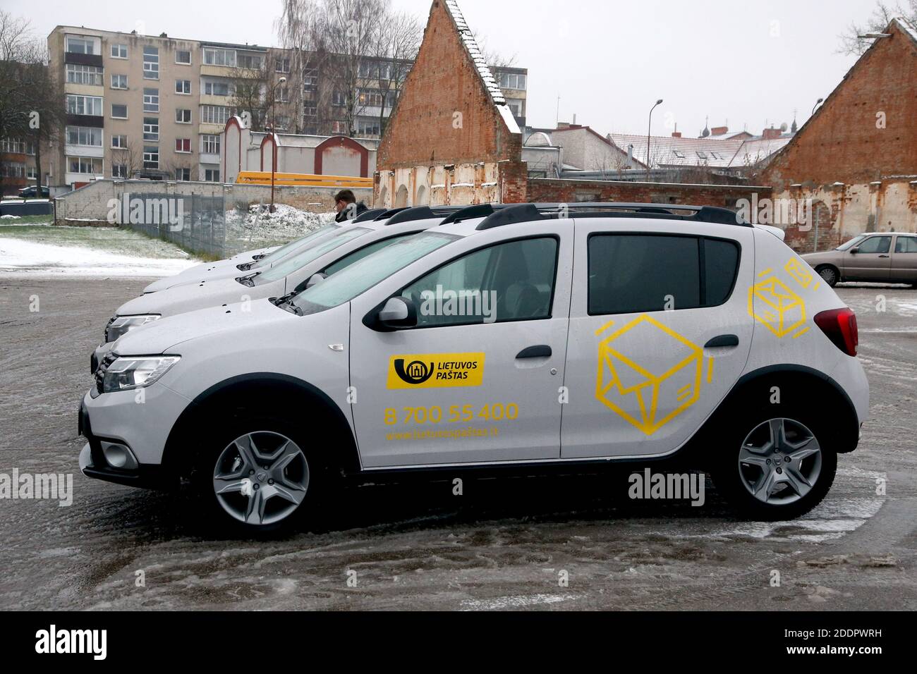 Lithuanian post cars lined up in the city hall. Kedainiai Stock Photo ...