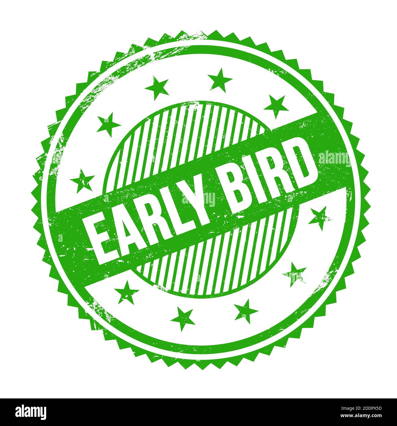 EARLY BIRD text written on green grungy zig zag borders round stamp ...