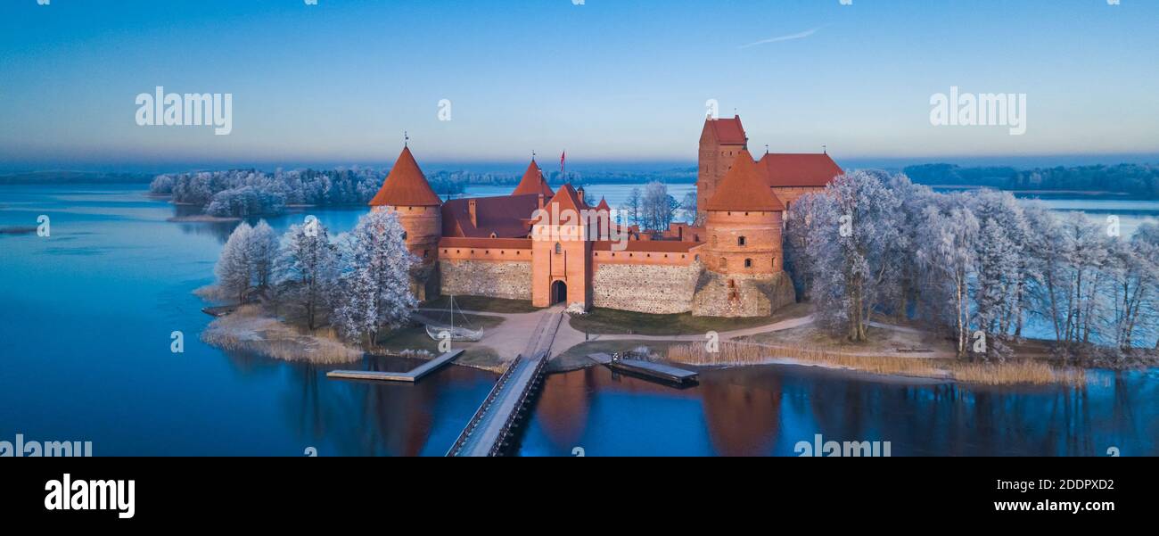 Trakai castle at winter, aerial view above the castle Stock Photo - Alamy