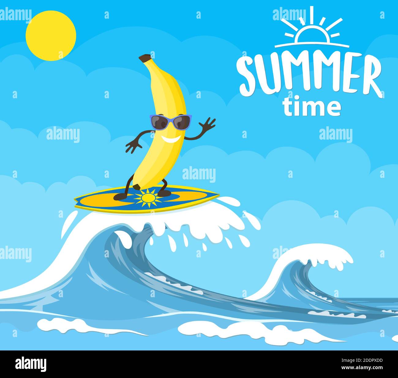 banana characters surfing on wave Stock Vector Image & Art - Alamy