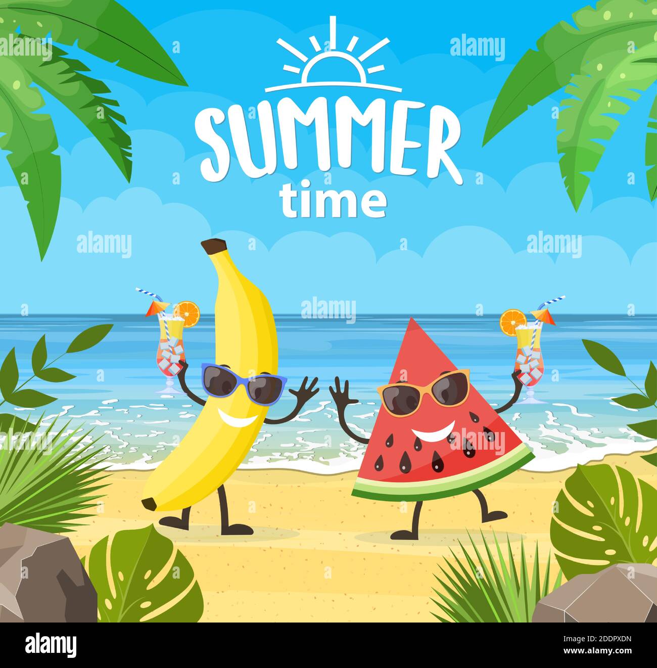 Funny summer banner with fruit characters Stock Vector Image & Art - Alamy