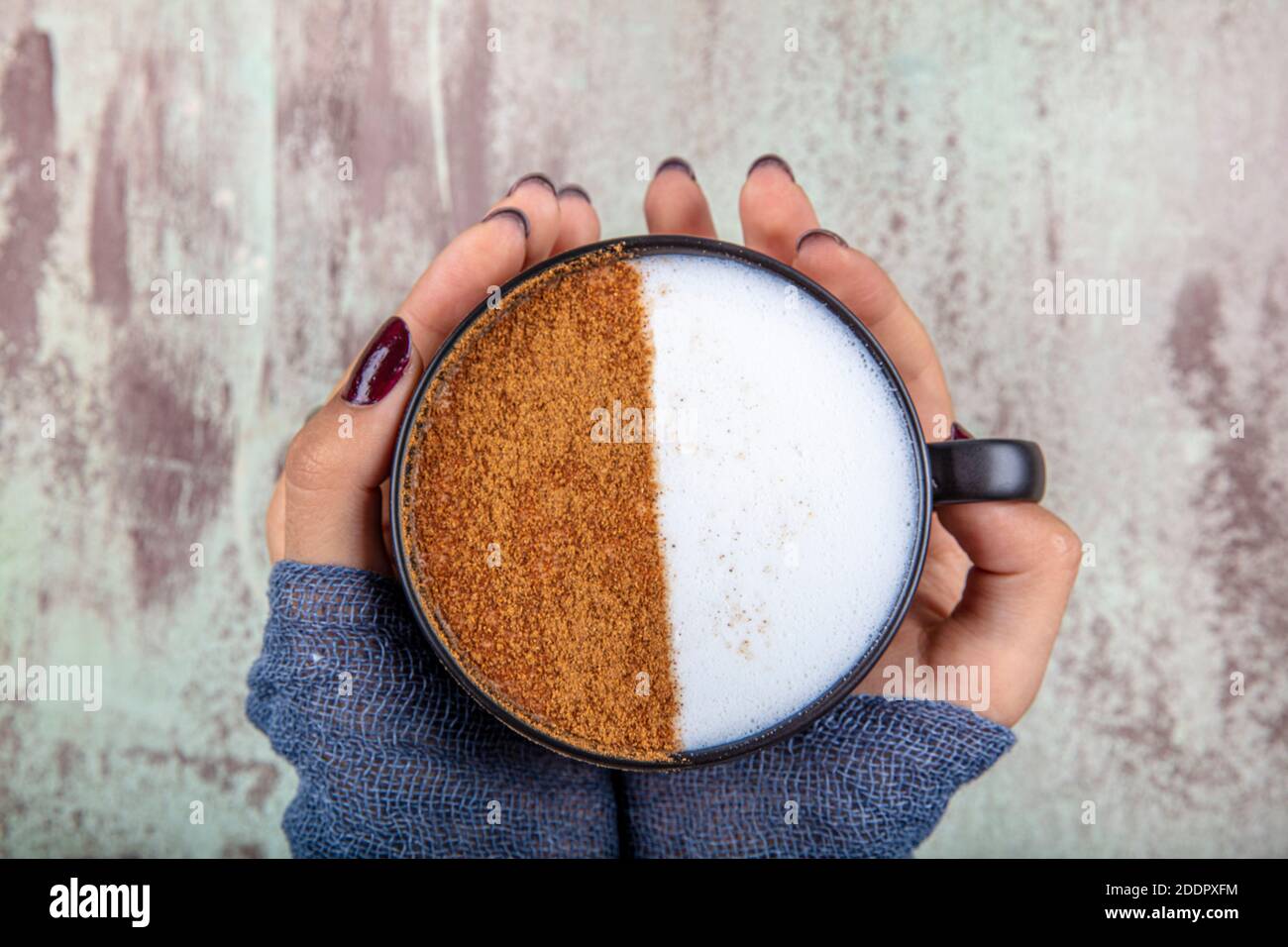 Girl's hand hold Traditional Turkish Drink Salep. Turkish salep (milky ...