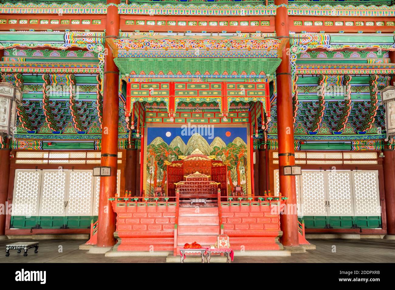 Interiors of King's office and king's chair in Gyeongbokgung, also ...