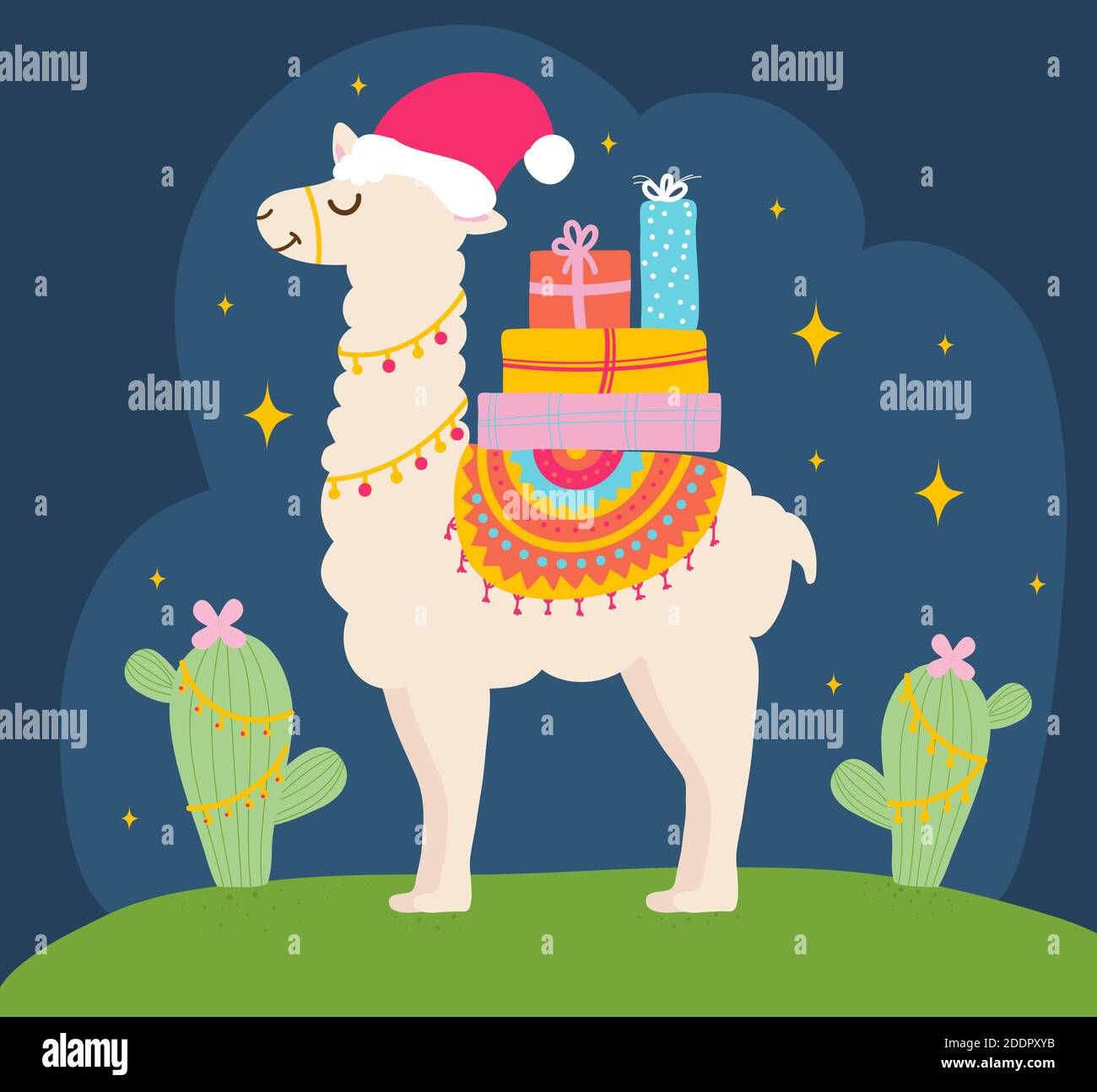 Christmas cartoon peruvian llama alpaca vector graphic design. Animal ...