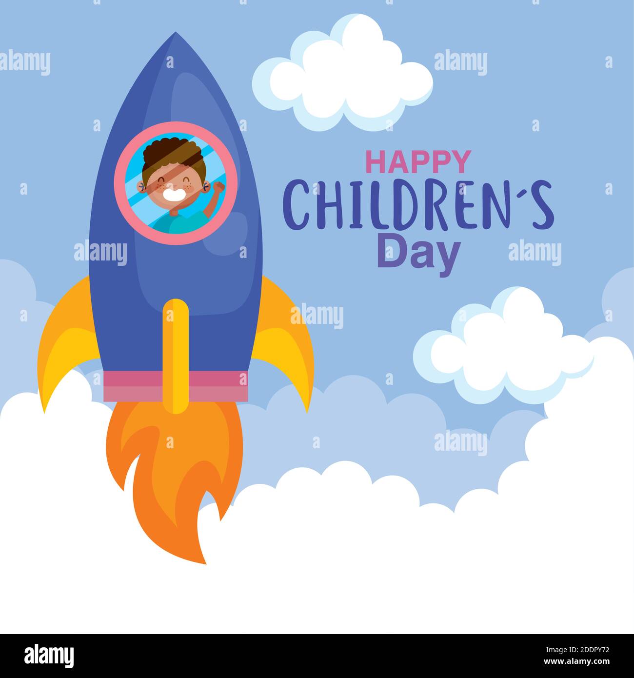 Happy childrens day with boy in rocket vector design Stock Vector Image ...