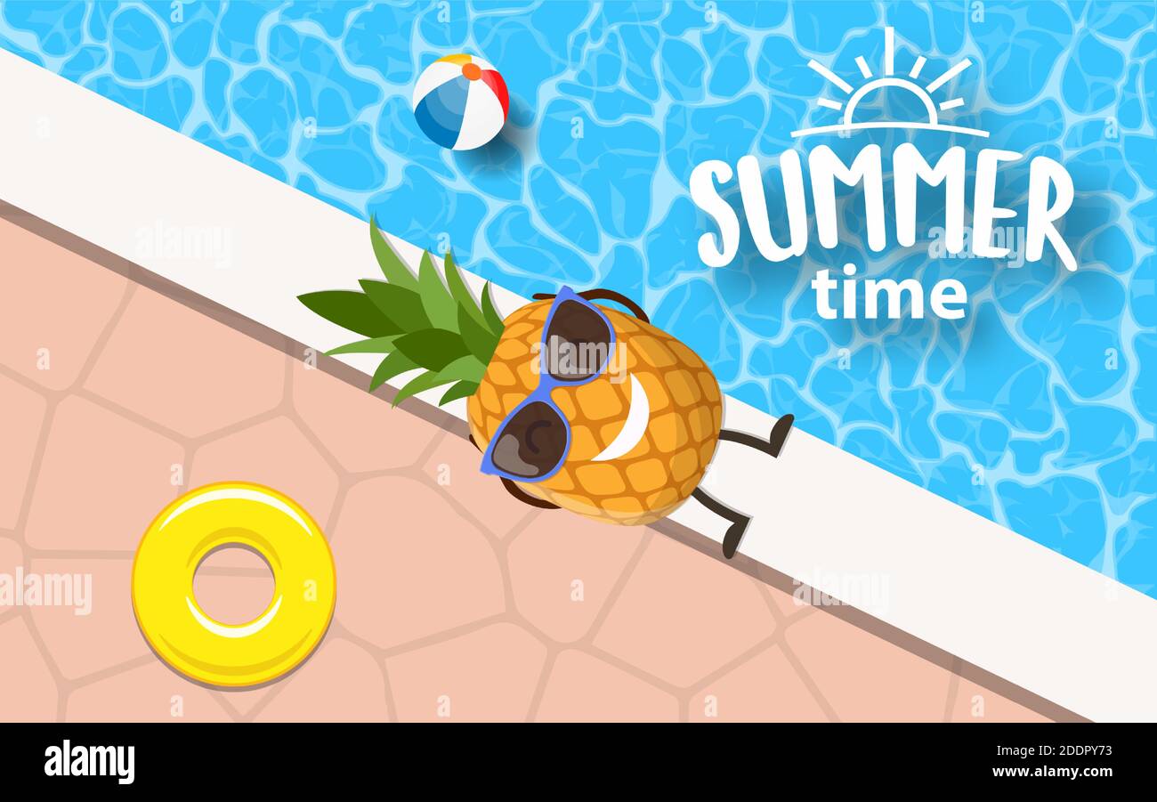 pineapple character relaxing by the swimming pool Stock Vector Image ...