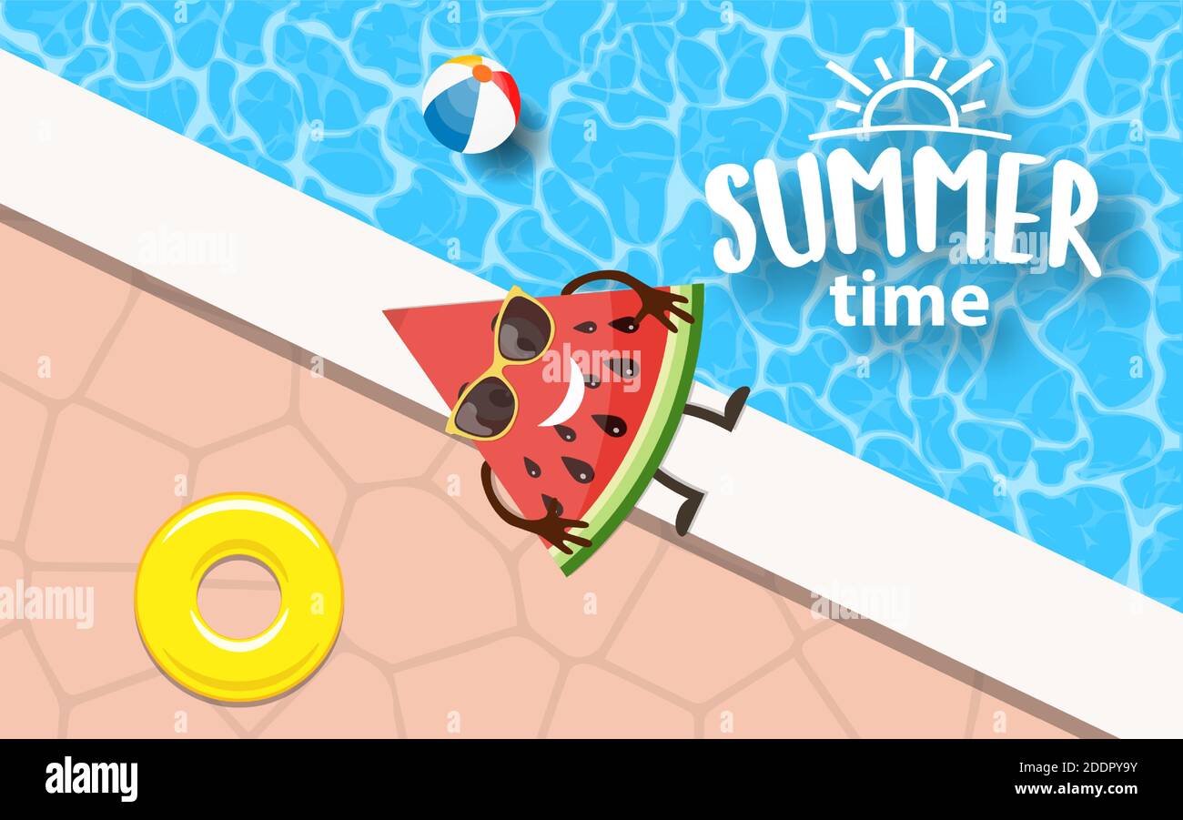 watermelon character relaxing by the swimming pool Stock Vector Image ...