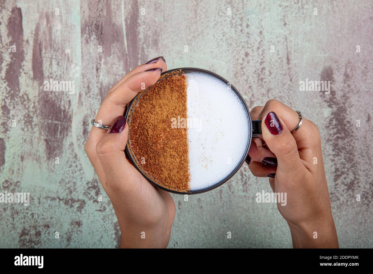 Girl's hand hold Traditional Turkish Drink Salep. Turkish salep (milky ...