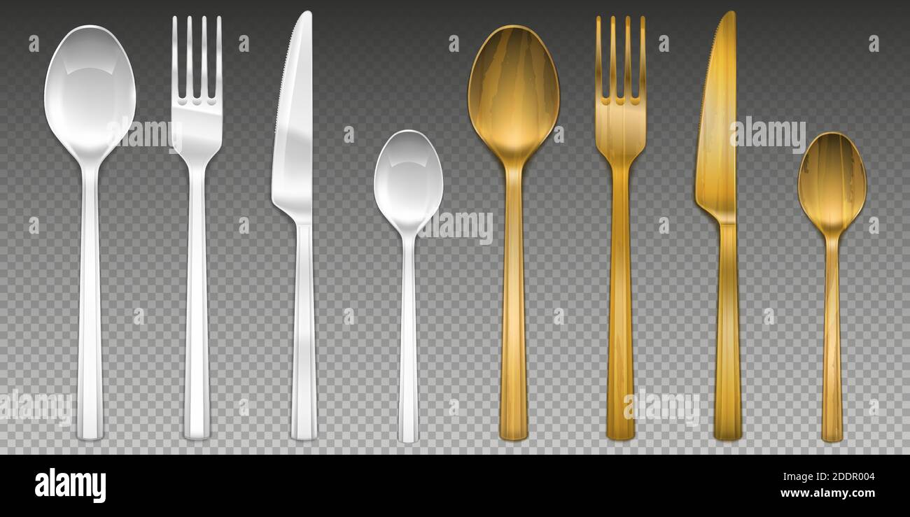 White plastic and wooden cutlery isolated on transparent background. Vector realistic set of ...