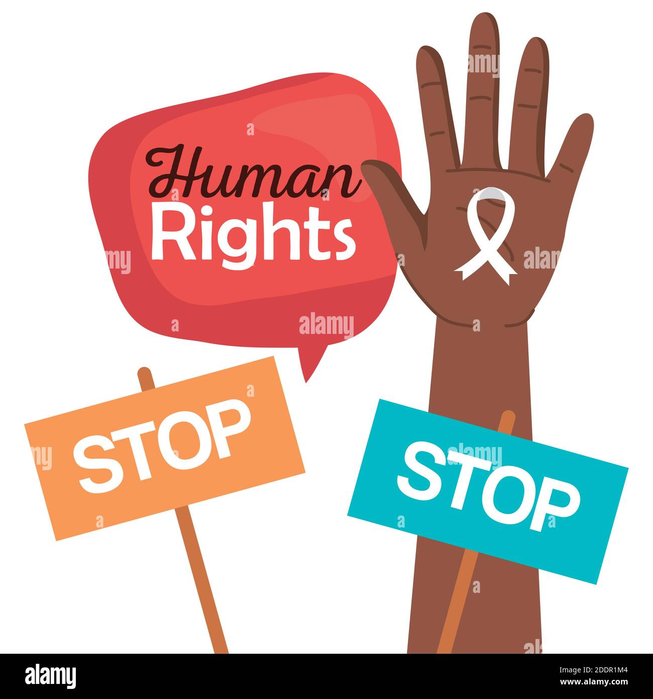 Human rights hand with ribbon and stop banners vector design Stock ...