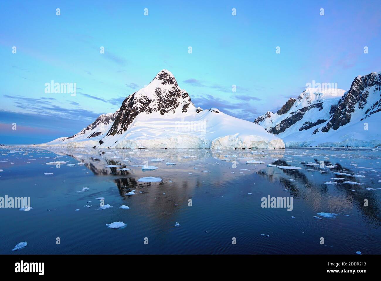 Various types of iceberg landscapes. There are ice floes, glaciers ...