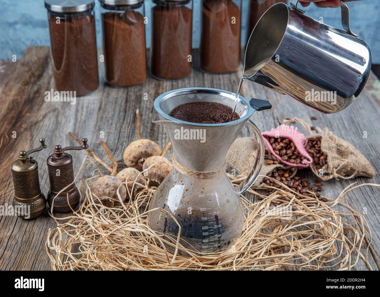 Brew coffee in chemex. Coffee is made by chemex. unforgettable taste of ...