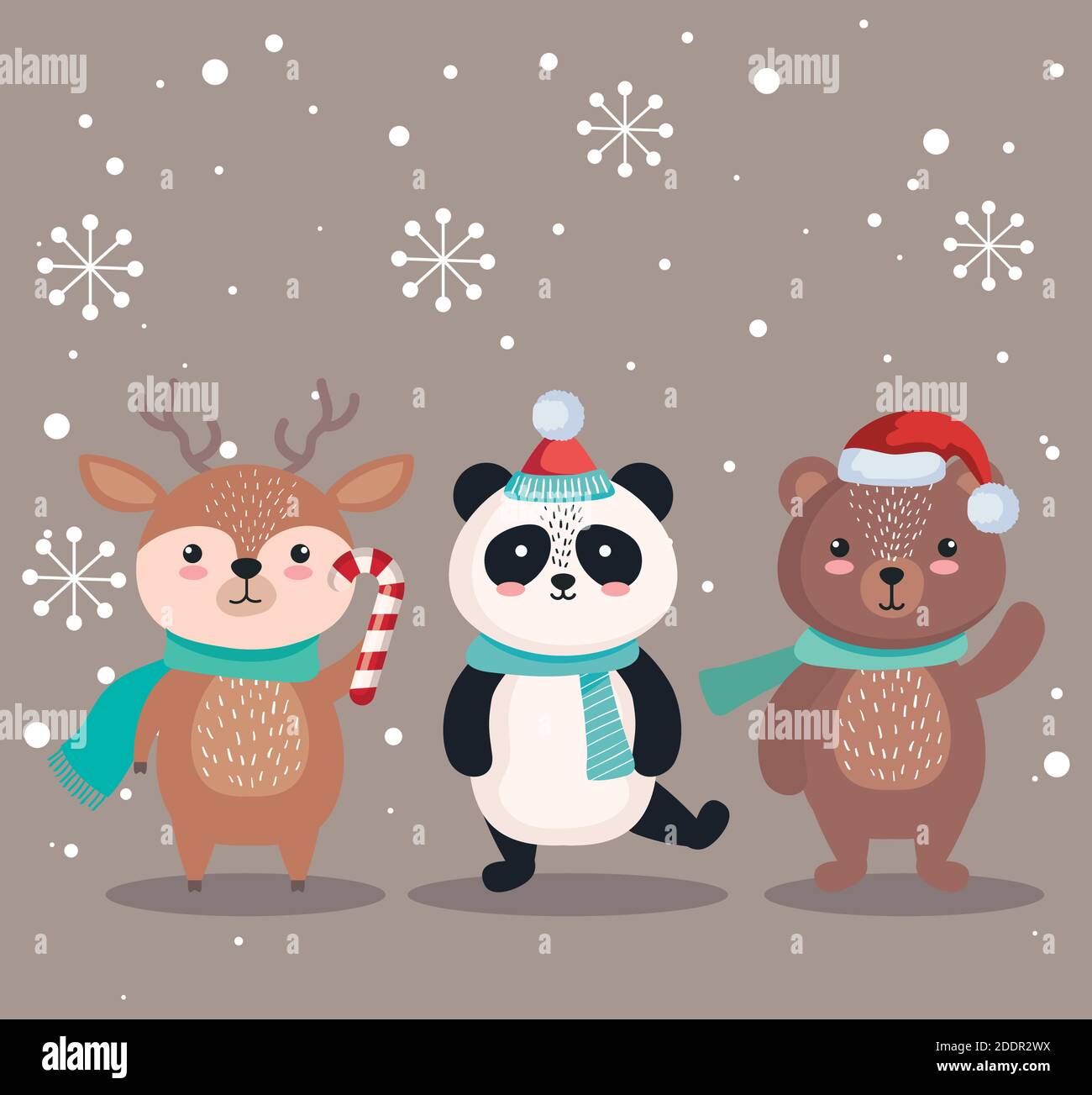 panda bear and reindeer cartoons in merry christmas season vector ...