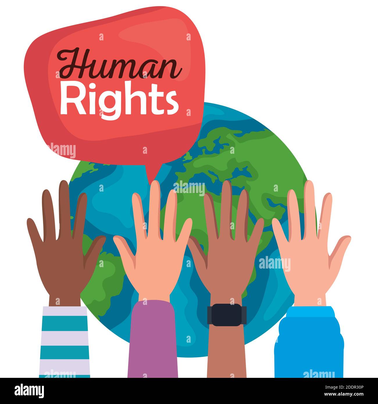 Human rights with hands up bubble and world vector design Stock Vector ...