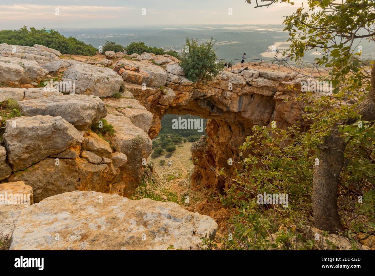 Sunset view of the Keshet Cave, a limestone archway spanning the ...