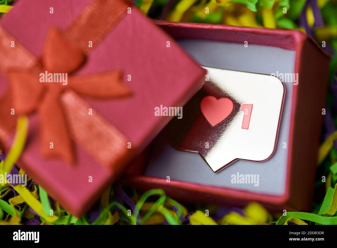 Like symbol in gift box. Like sign heart button, symbol with heart and ...