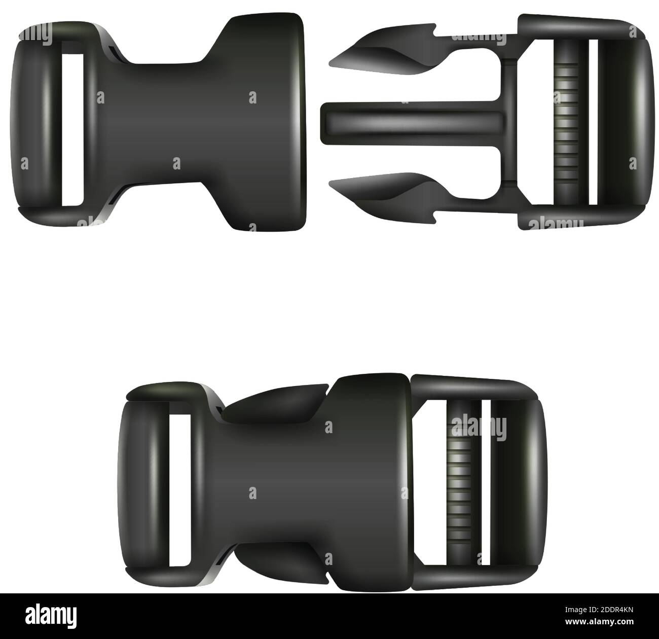 Vector 3d realistic black dual quick release buckle, closed and opened ...