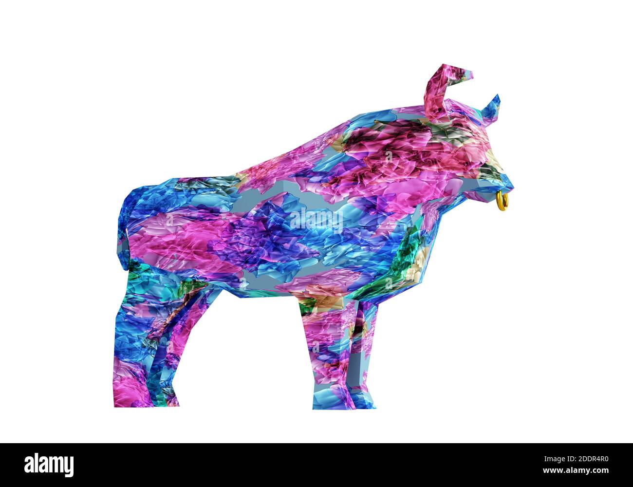 Statuette of a simplified polygonal Colored Bull, a symbol of the new ...