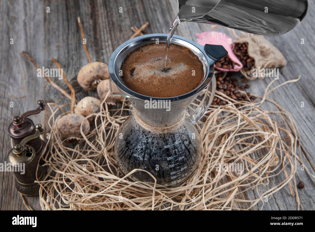 Brew coffee in chemex. Coffee is made by chemex. unforgettable taste of ...