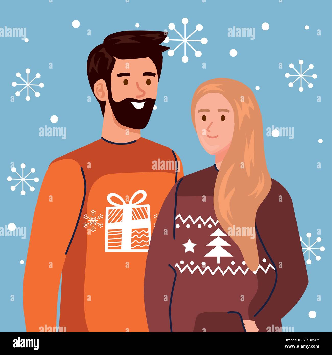 man and woman with merry christmas sweaters vector design Stock Vector ...