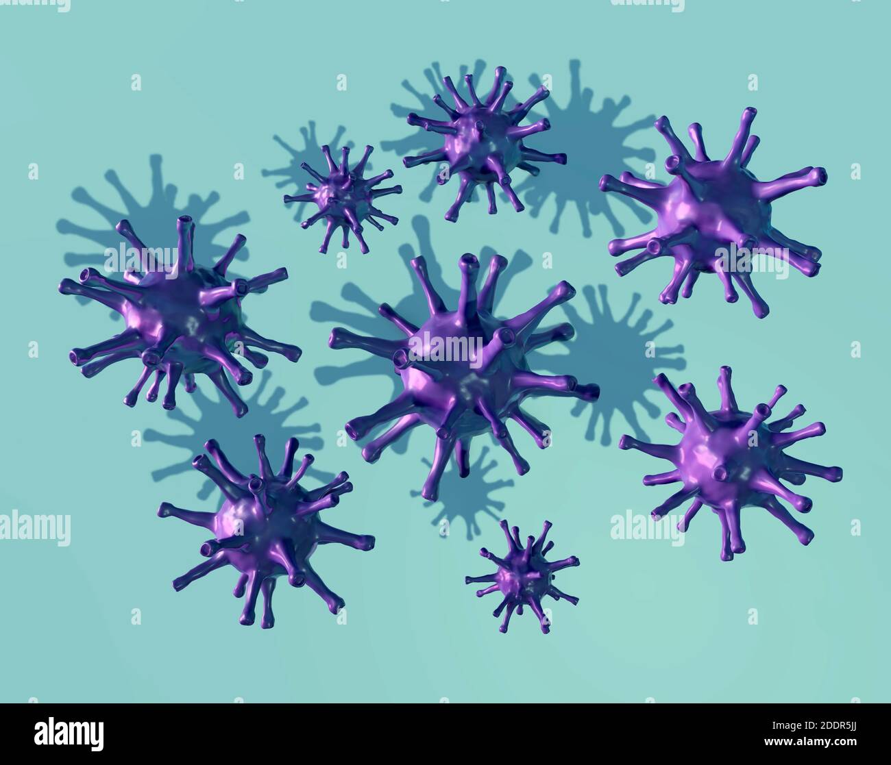 Floating violet viruses on green background, 3d illustration Stock ...