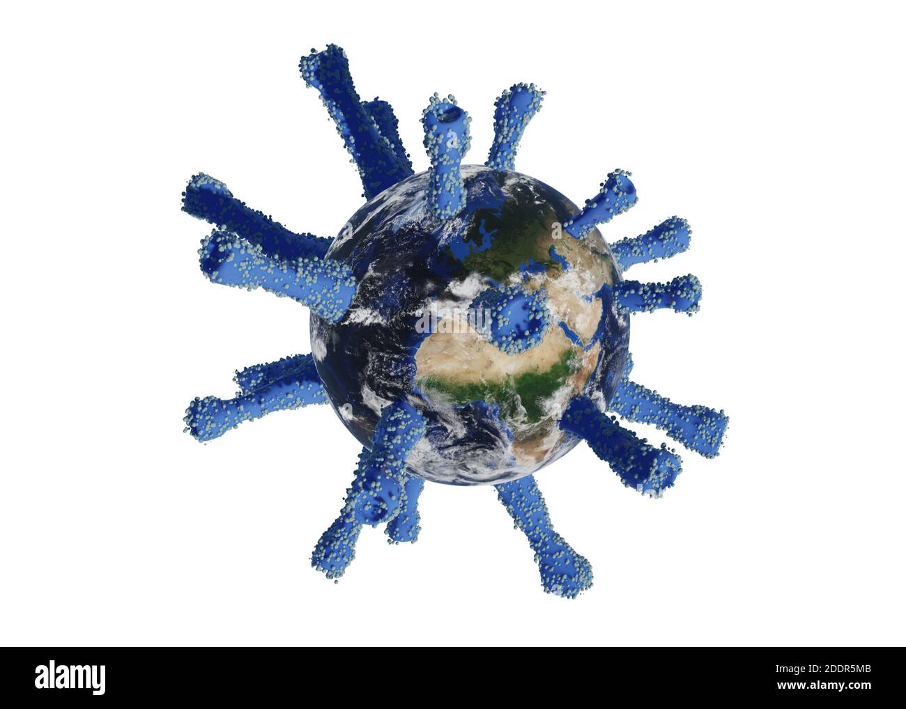 The planet Earth transform to Coronavirus cell on isolated white ...