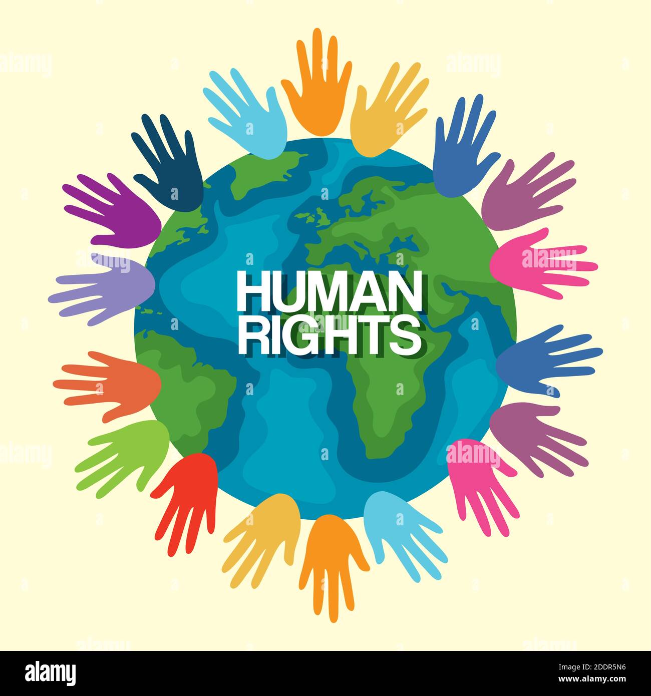 Human rights with colored hands and world vector design Stock Vector ...