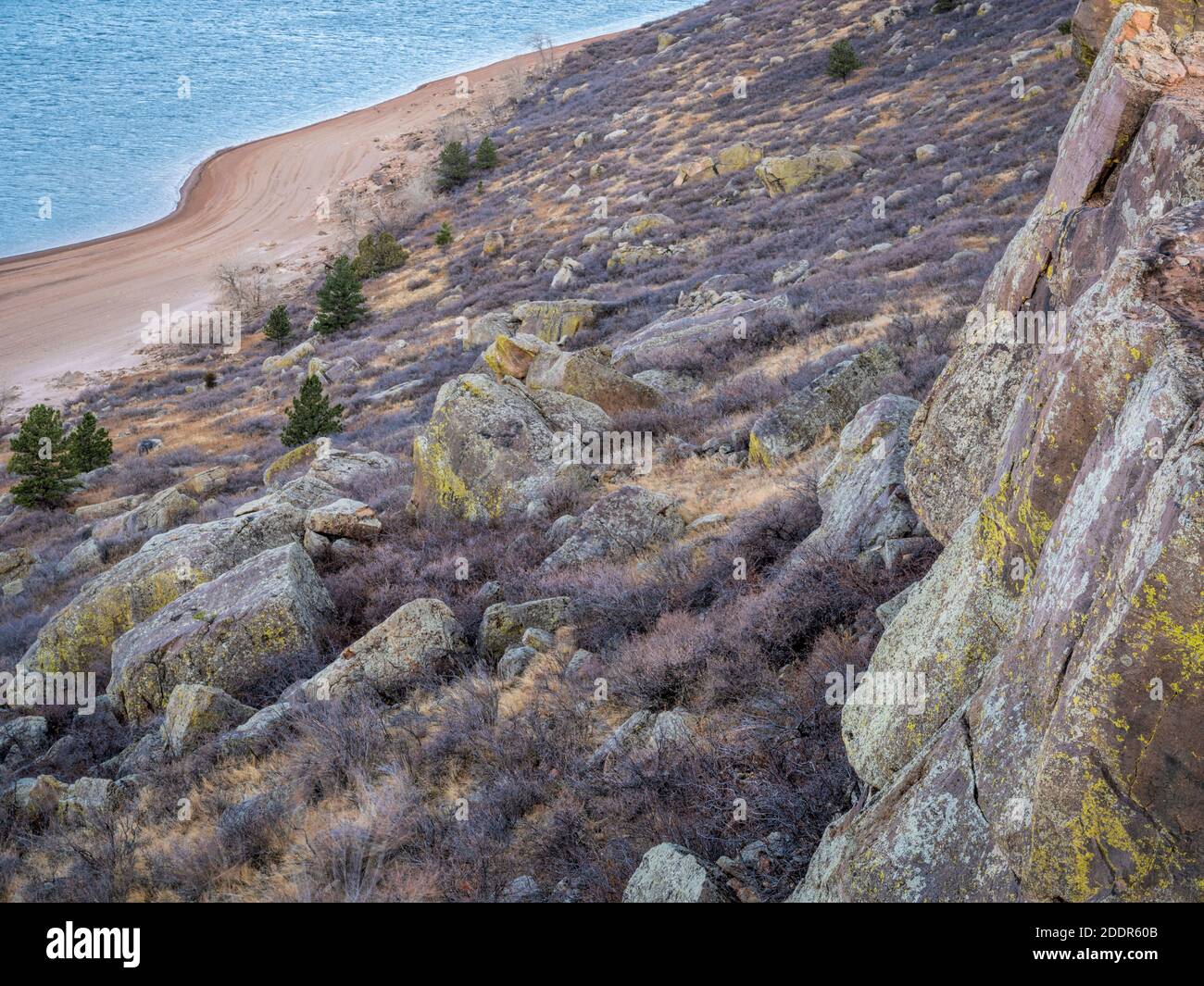 climbing cliff over mountain lake - Duncan's Ridge and Horestooth ...